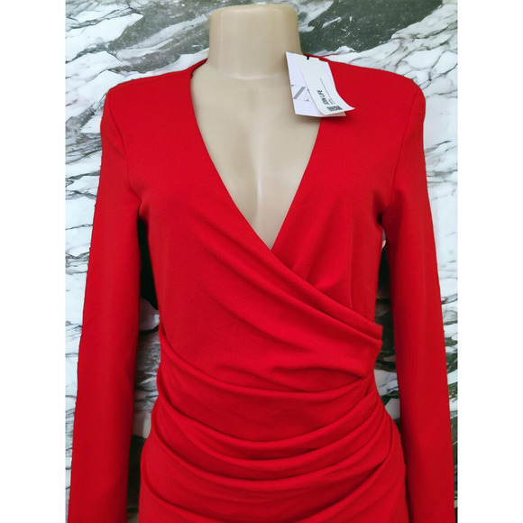 Zara | Dresses | Nwt Zara Red Draped Mini Dress Long Sleeve Small Msrp ...
